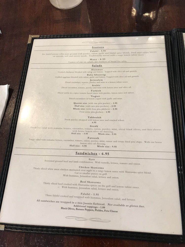 Menu at Jerusalem Kitchen restaurant, Louisville