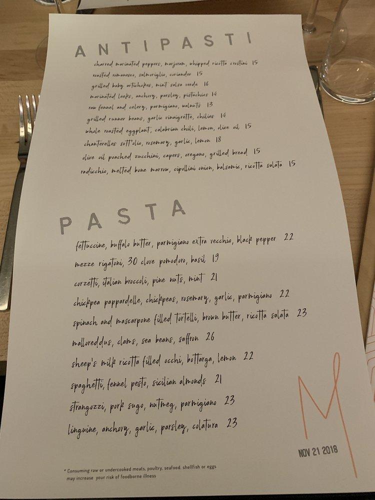 Menu at Misi restaurant, New York City