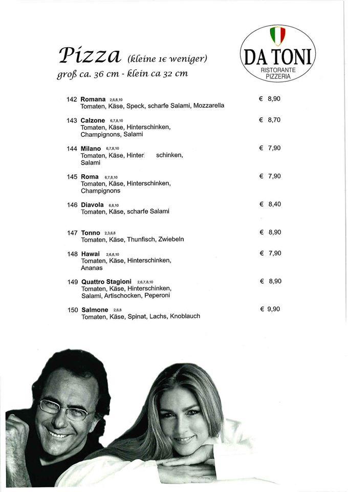 Speisekarte von Pizzeria Da Toni, Trunkelsberg