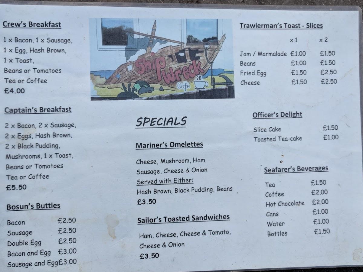 Menu at Shipwreck Cafe, Newport