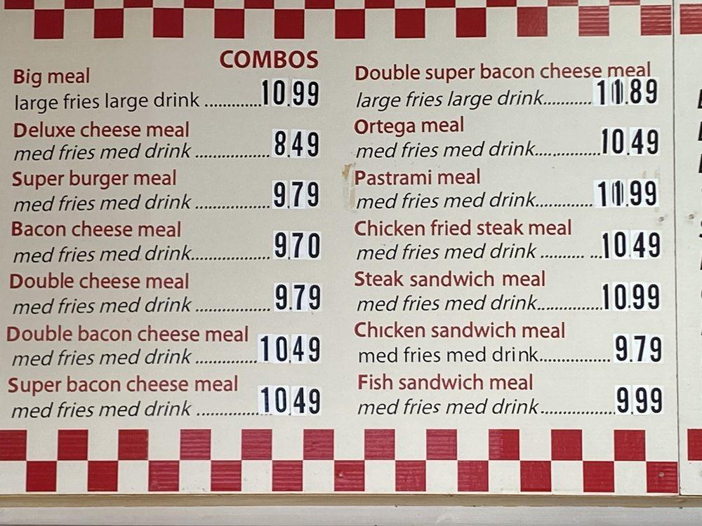 Menu at Super Burger Drive-in restaurant, Gilroy