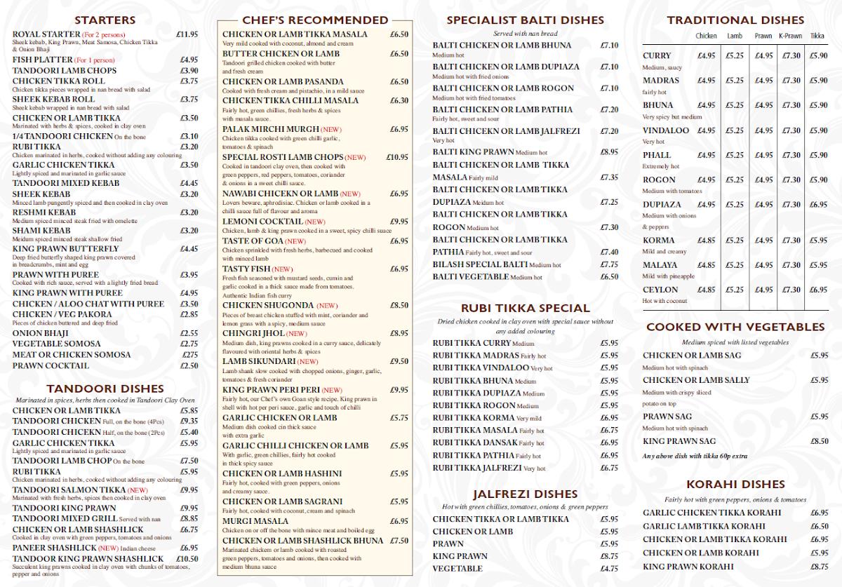 Menu at The Bilash fast food, Grays, 19 Southend Rd
