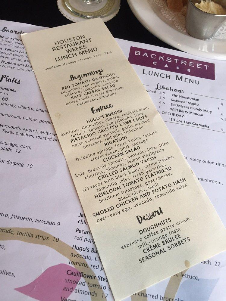Carta de Backstreet Cafe, Houston