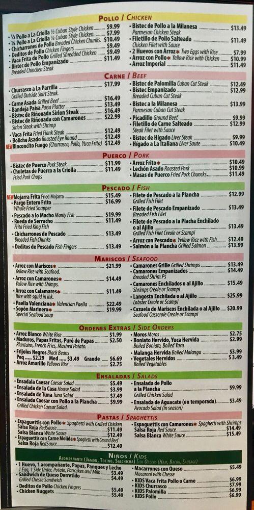 Menu at El Rinconcito Latino SW 42nd St restaurant, Tamiami, SW 42nd St