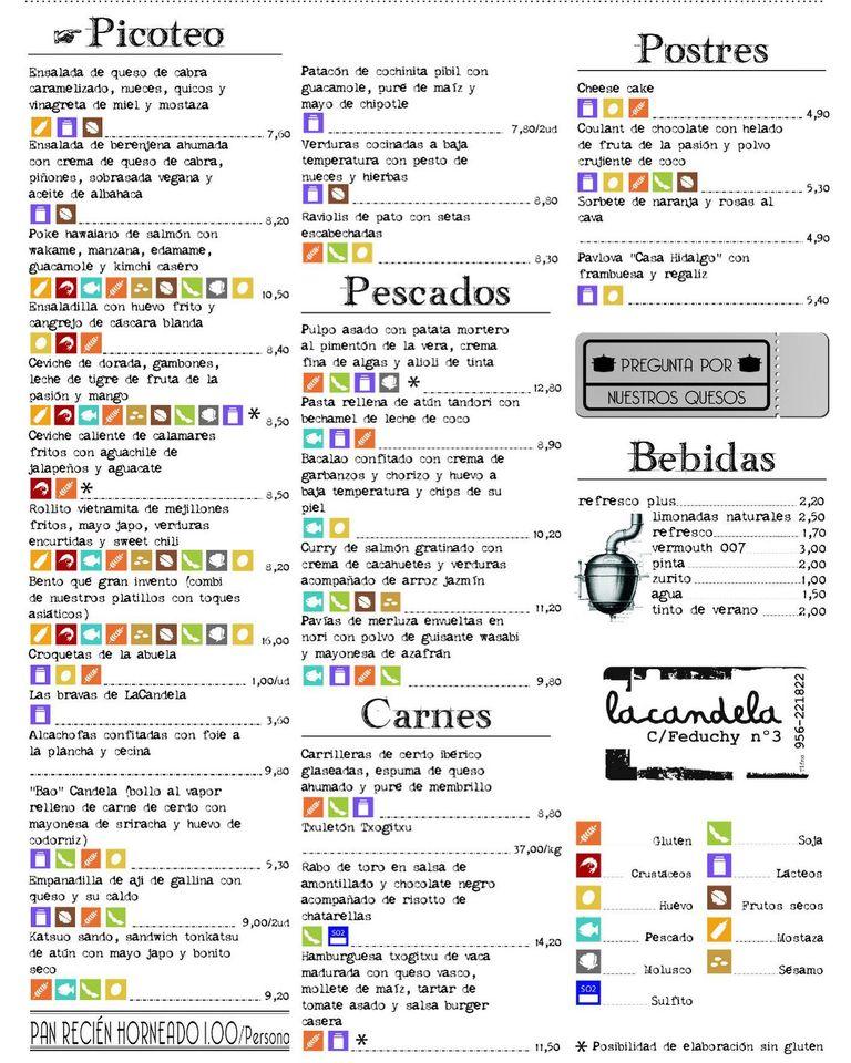 Carta de Restaurante La Candela, Cádiz