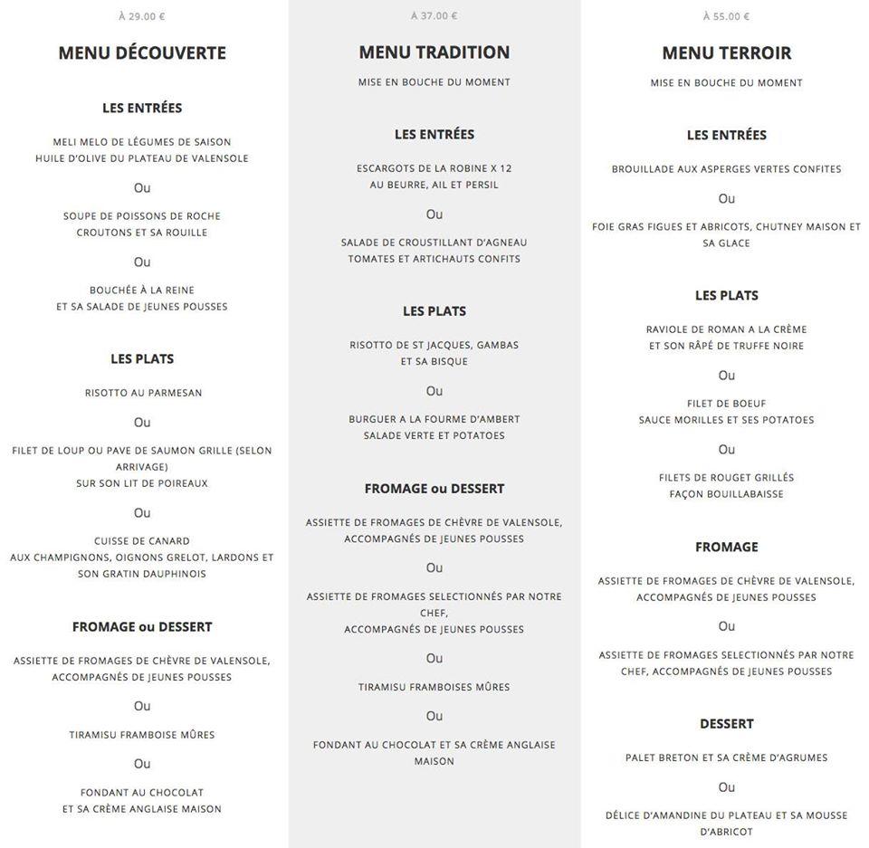 Menu at Le Jardin de Celina restaurant, Valensole