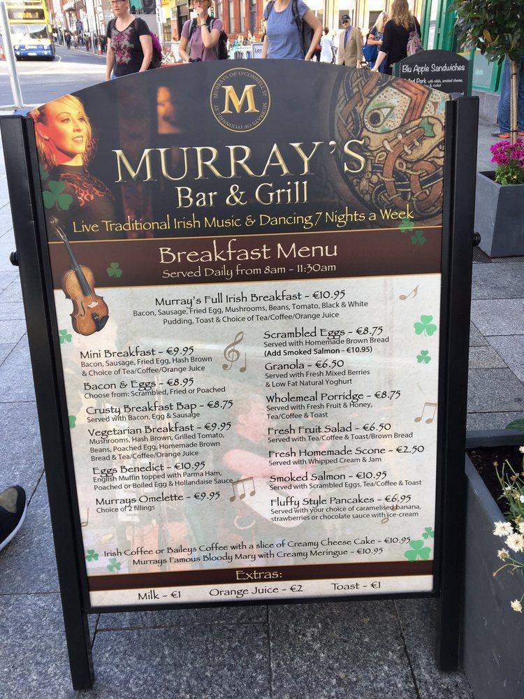 Menu at Murray’s Bar, Dublin, 33-34 O'Connell Street Upper
