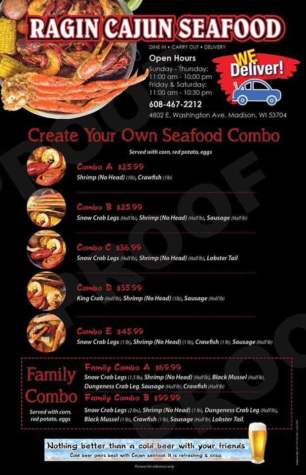 Menu at RAGIN CAJUN SEAFOOD restaurant, Madison