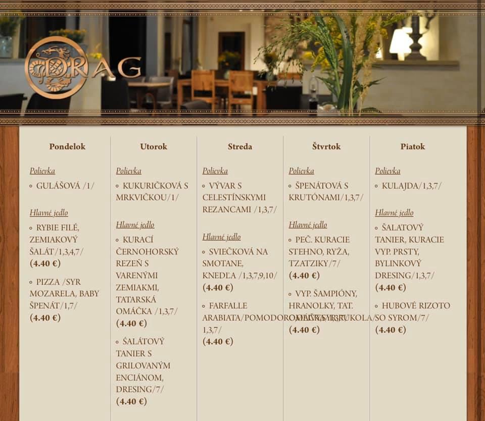 Menu at Reštaurácia Drag restaurant, Bratislava
