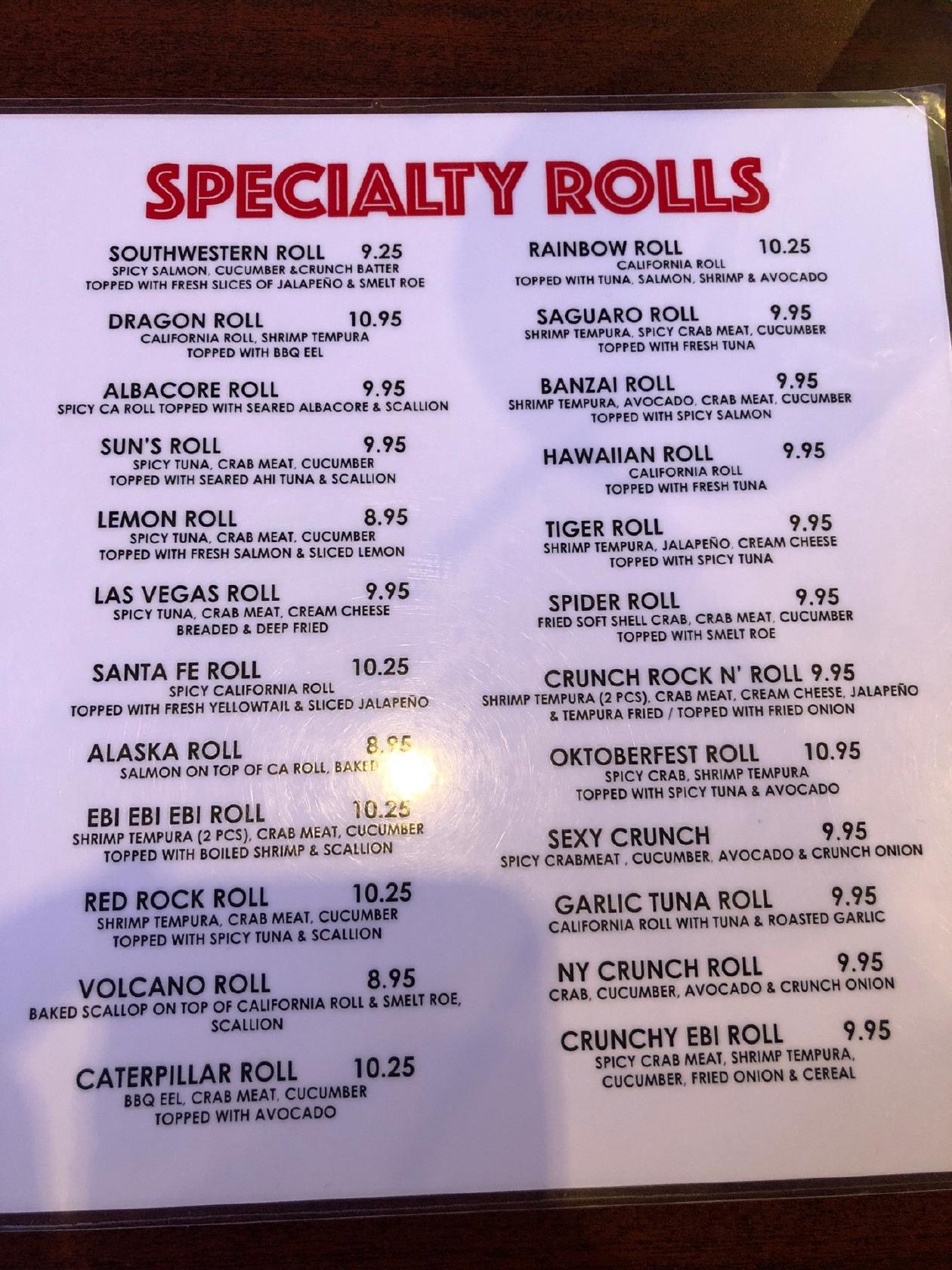 Menu at Sushi Garden restaurant, El Paso, N Mesa St A