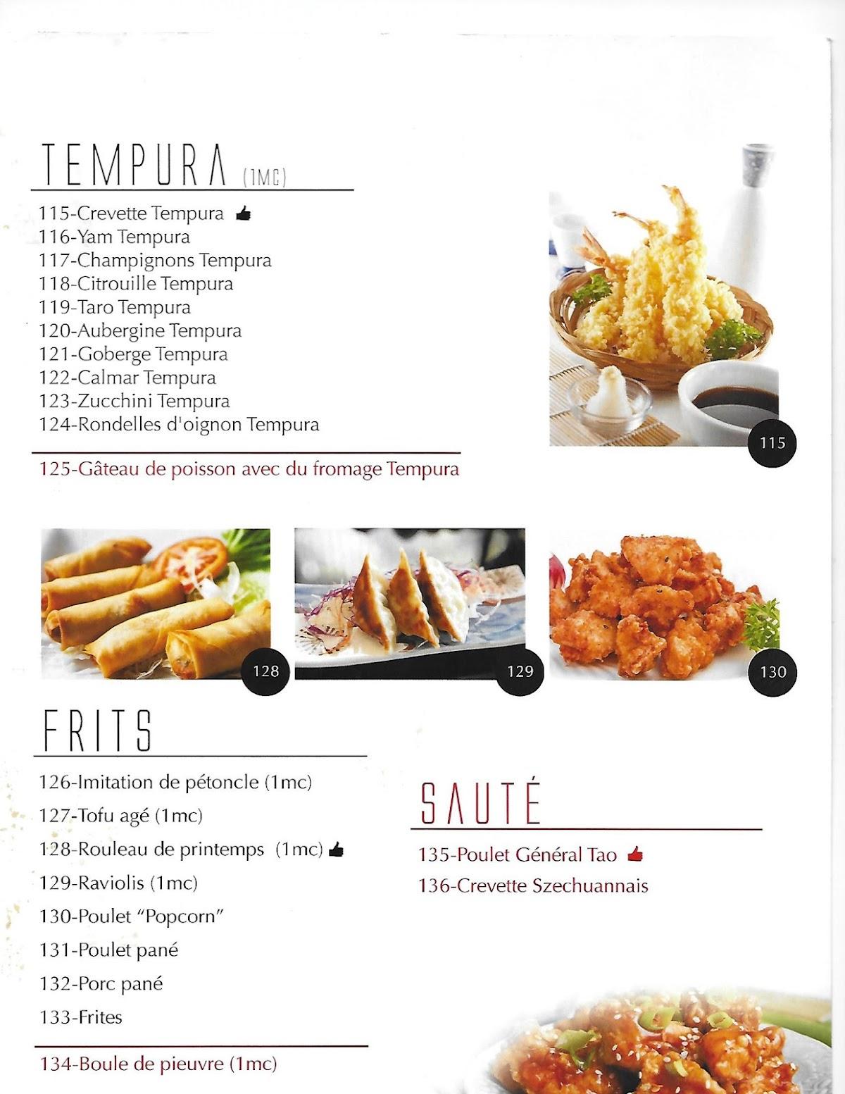 Menu at Sushi Samurai restaurant, Québec City