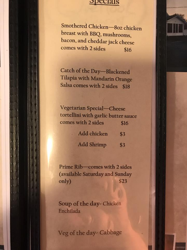 Menu at The Overlook Restaurant, Leavenworth