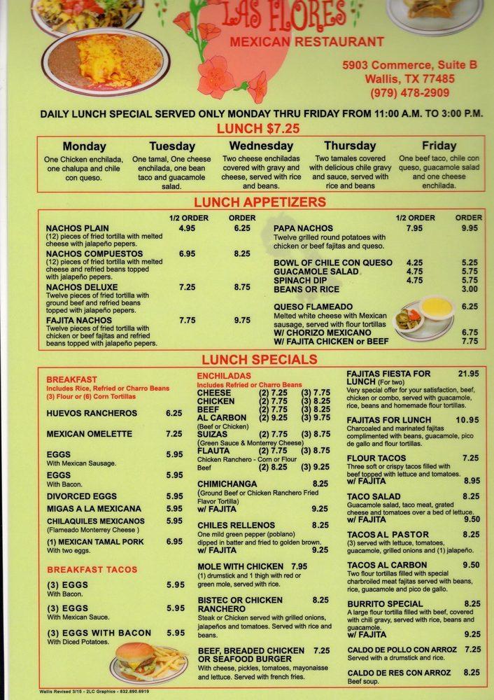 Menu at Las Flores restaurant, Alvin, 306 E House St
