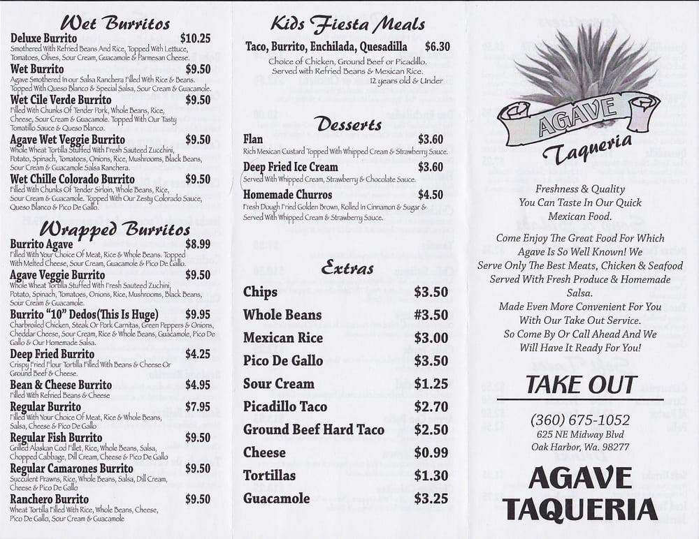 Menu at Agave Taqueria restaurant, Oak Harbor