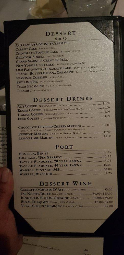 Menu at Al Biernat's North pub & bar, Dallas