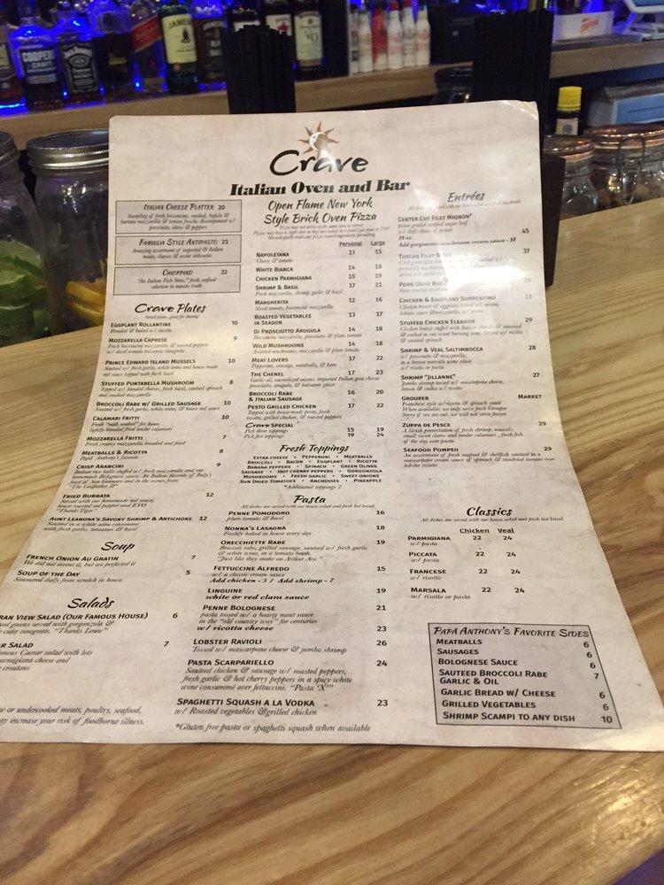 Menu at Crave Italian Oven & Bar, Myrtle Beach