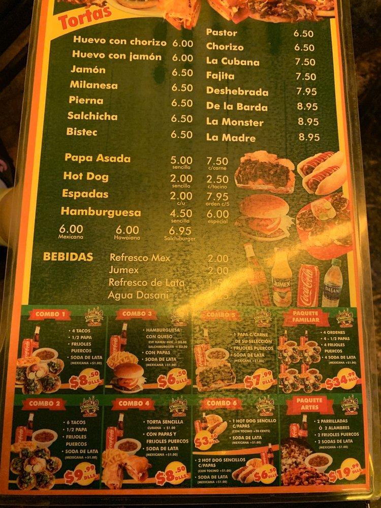 Menu at El Vagoncito Chilango restaurant, Pharr, S Jackson Rd
