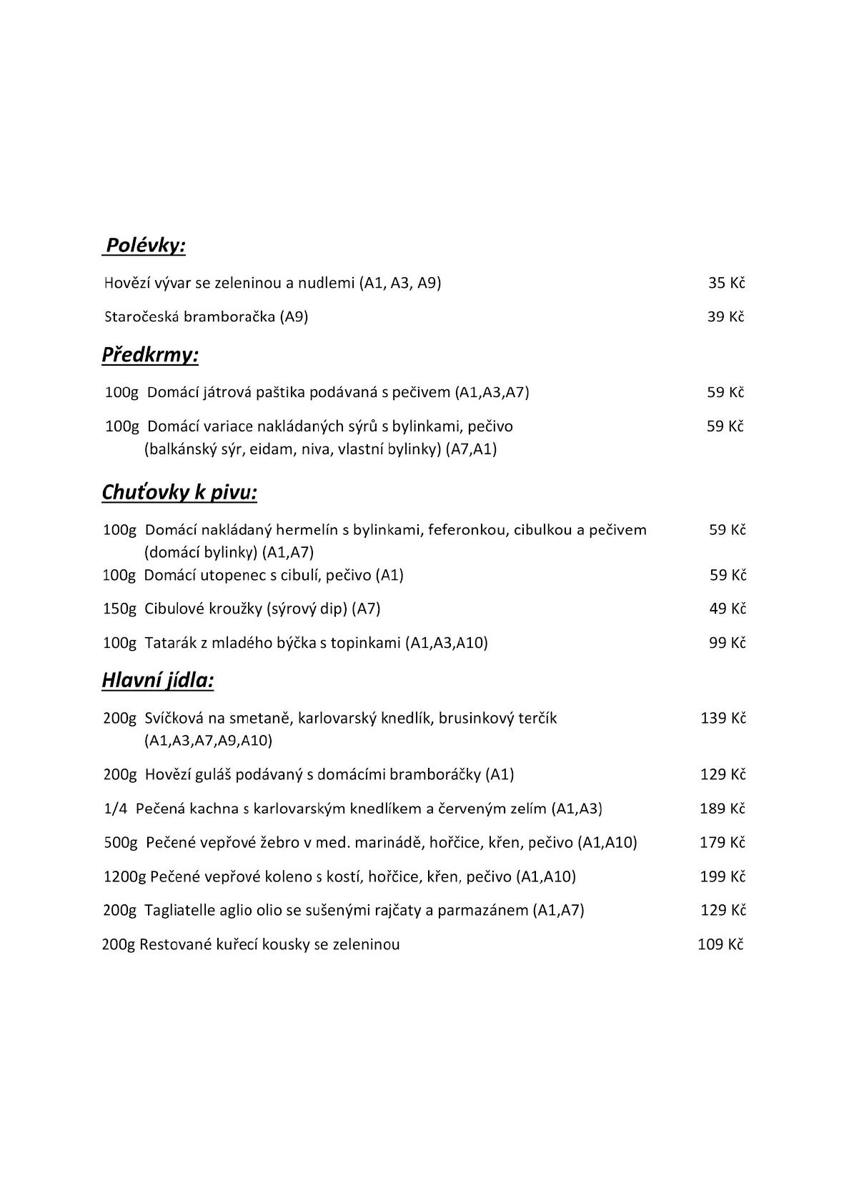 Menu at Hotel Palace Cinema restaurant, Jíloviště