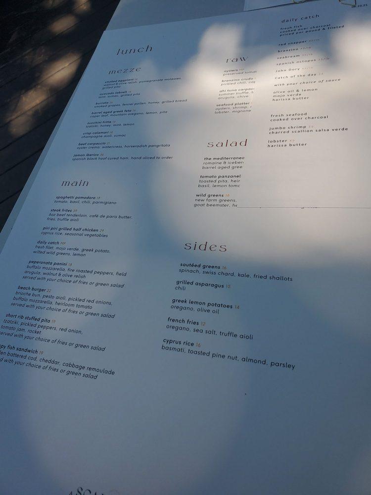 Menu at Toronto Beach Club, Toronto