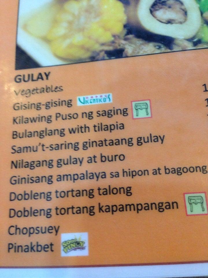 Menu at Hapag Vicenticos restaurant, Cabanatuan City