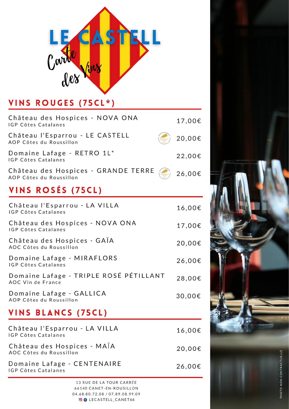 Carta de Le Castell Restaurant - Grill, Canet-en-Roussillon
