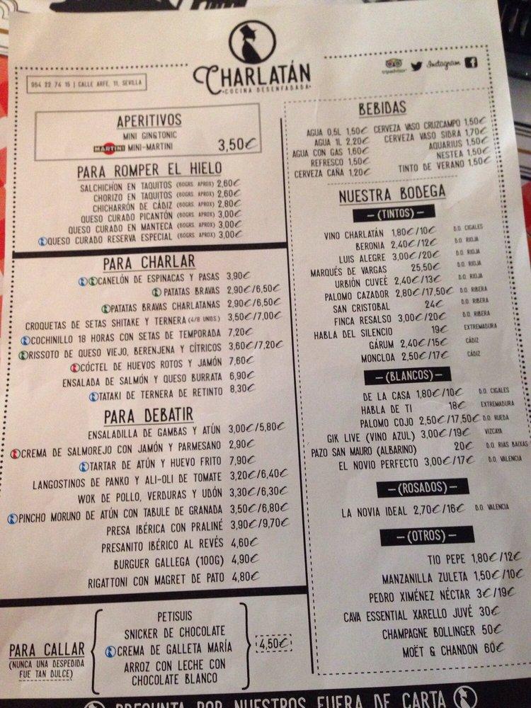 Menu at Charlatán Cocina Desenfadada pub & bar, Seville