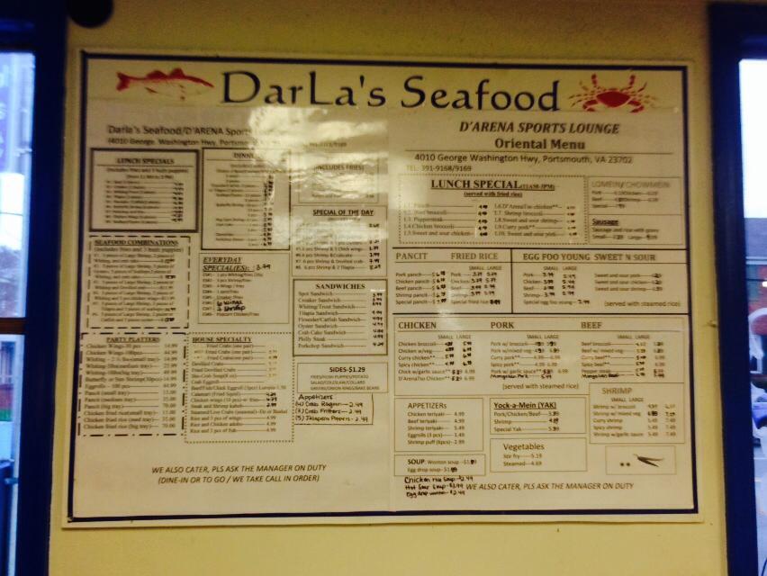 Menu at Darla's Seafood restaurant, Portsmouth