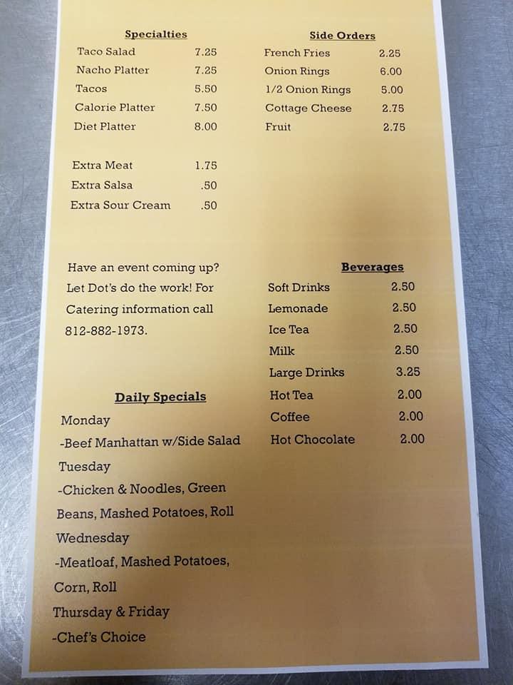 Menu at Dot's cafe, Vincennes