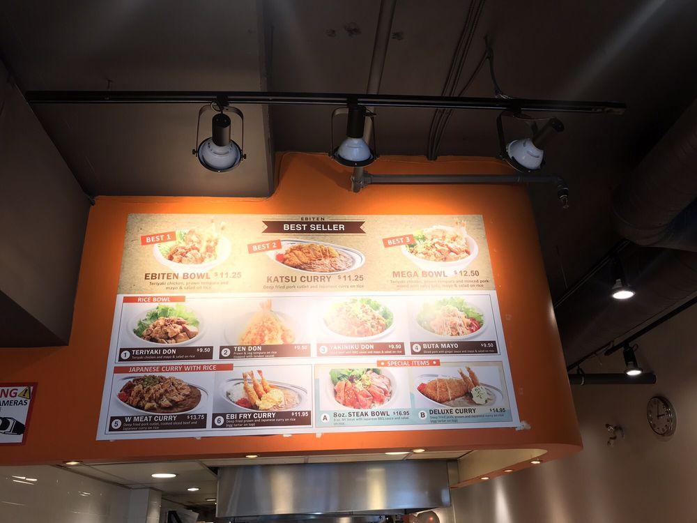 Menu at Ebi-Ten fast food, Vancouver