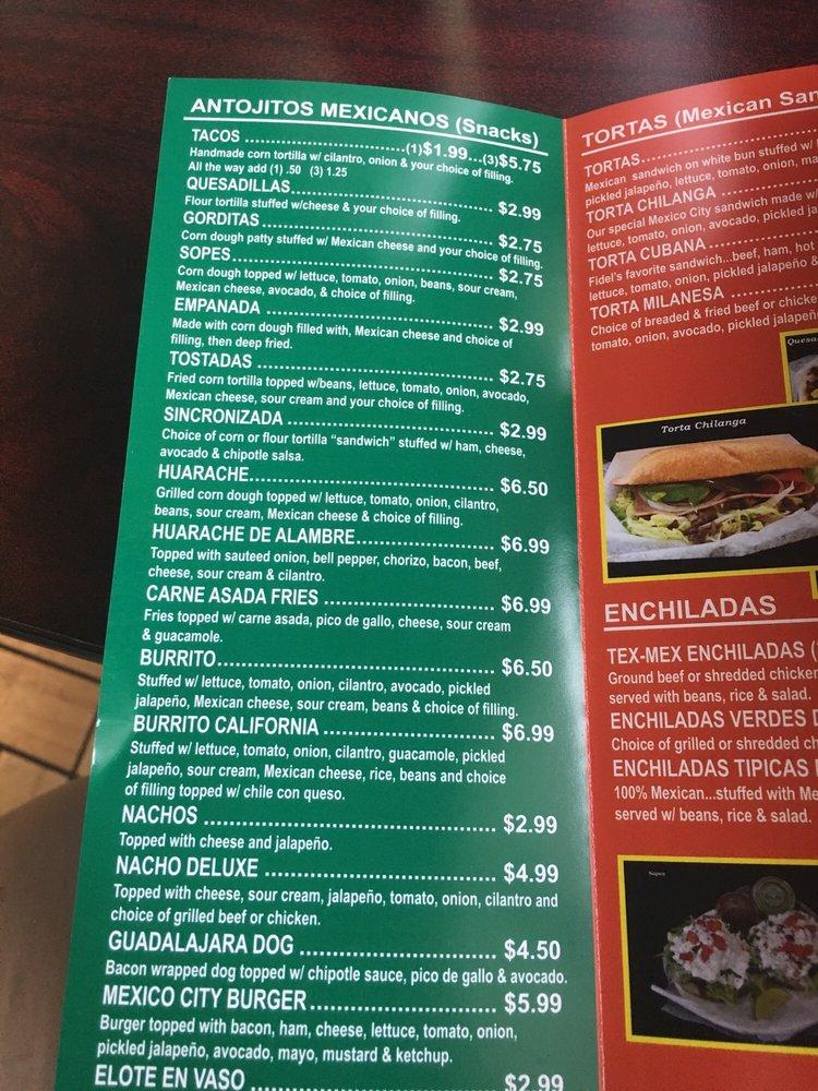 Menu at El Taco Shop restaurant, Mocksville