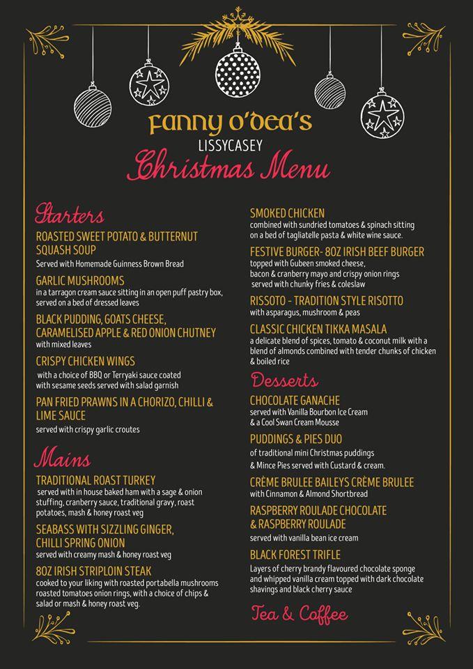 Menu at Fanny O Dea's pub & bar, Ireland