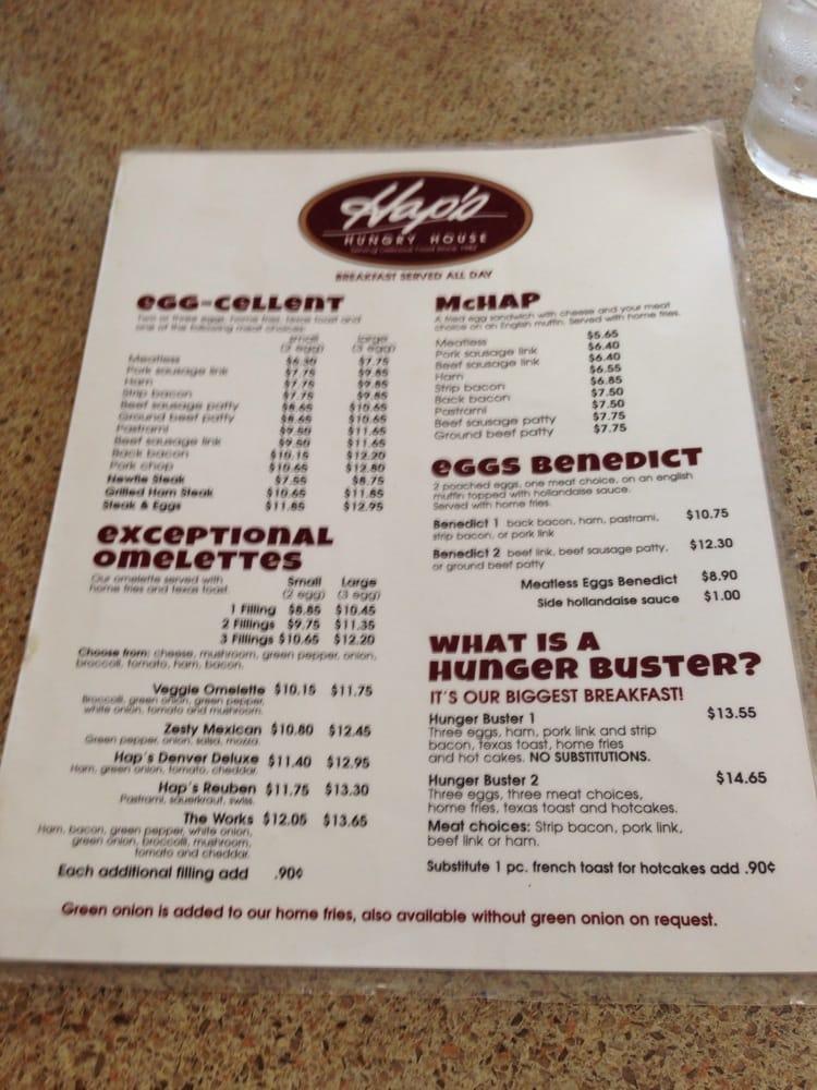 Menu at Hap's Hungry House restaurant, Edmonton