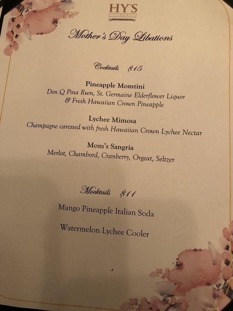 Menu at Hy's Steak House steakhouse, Honolulu