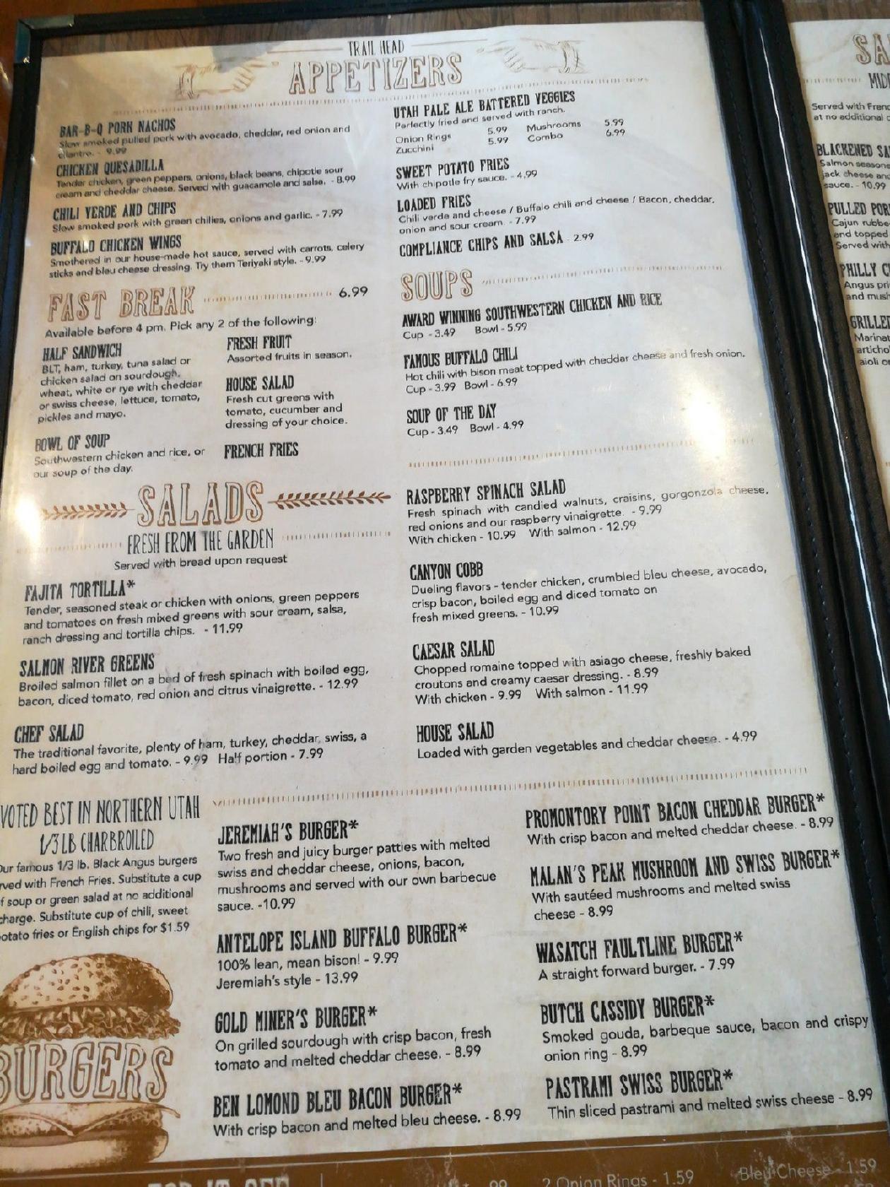 Menu at Jeremiah's Restaurant, Ogden, W 12th St