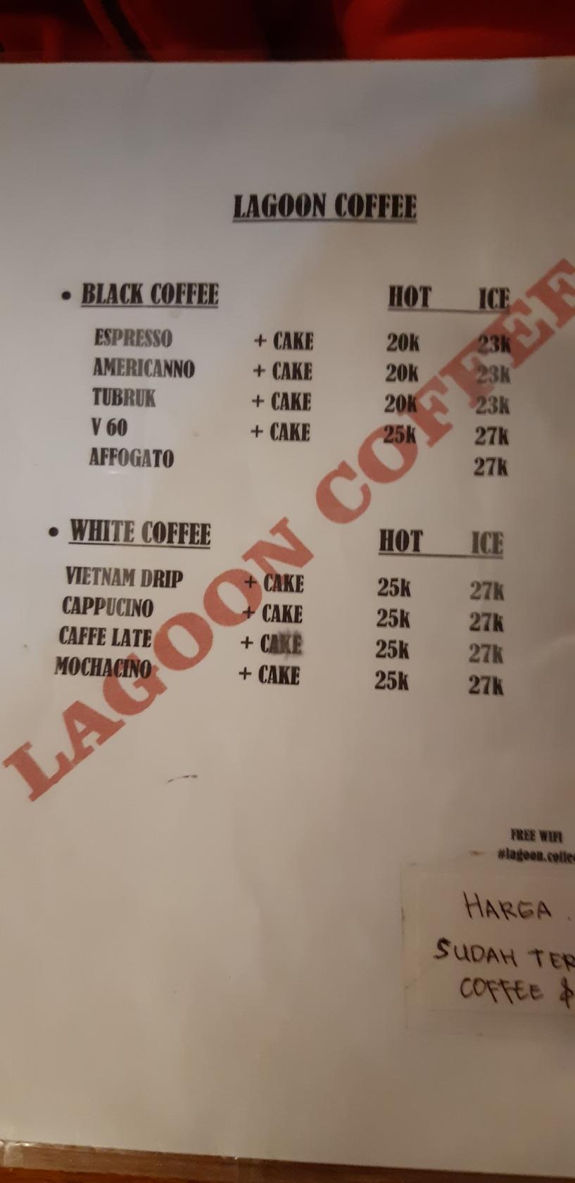 Menu at LAGOON COFFEE cafe, Pelabuhanratu