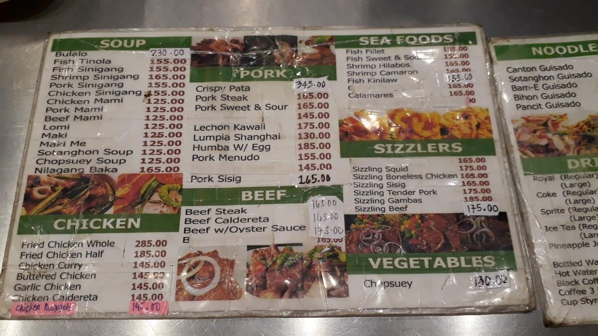 Menu at May Abohan restaurant, Palompon