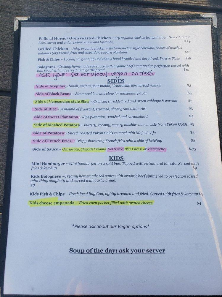 Menu at Mi Mochima Restaurant, Shelter Cove