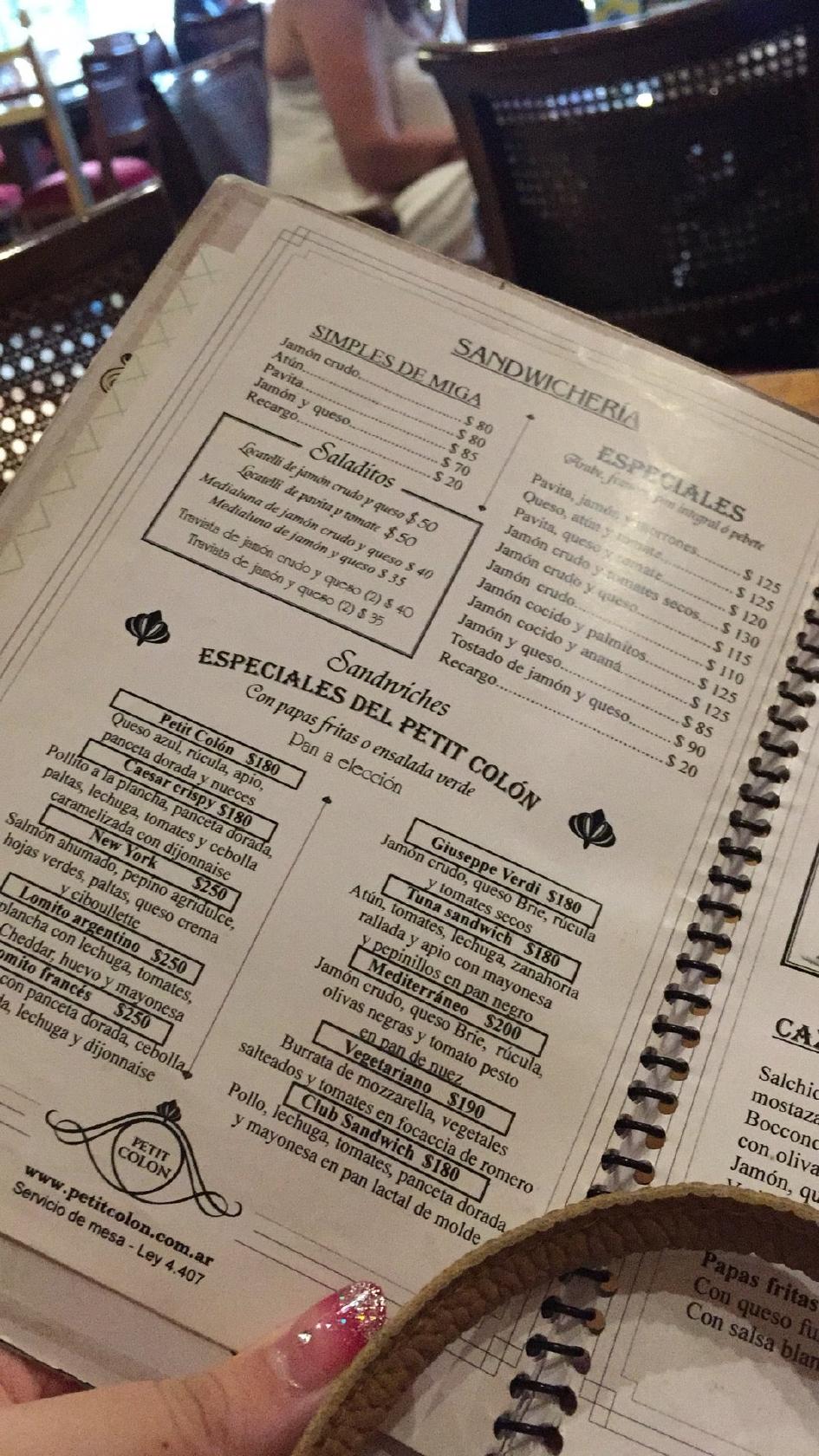 Menu at Petit Colón pub & bar, Buenos Aires