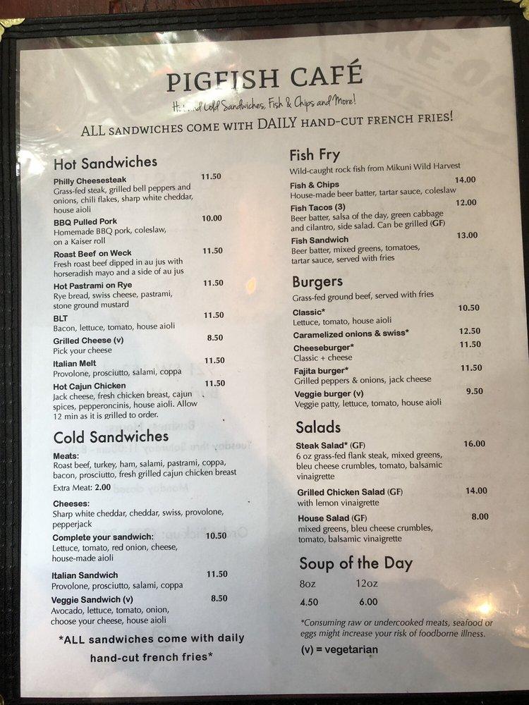 Menu at Pigfish Café restaurant, Burien