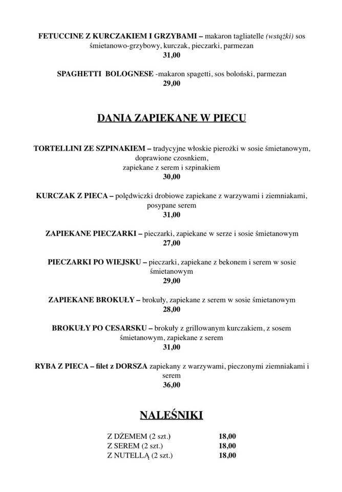 Menu at Players Dobra restauracja Imprezy okolicznościowe Obiady ...