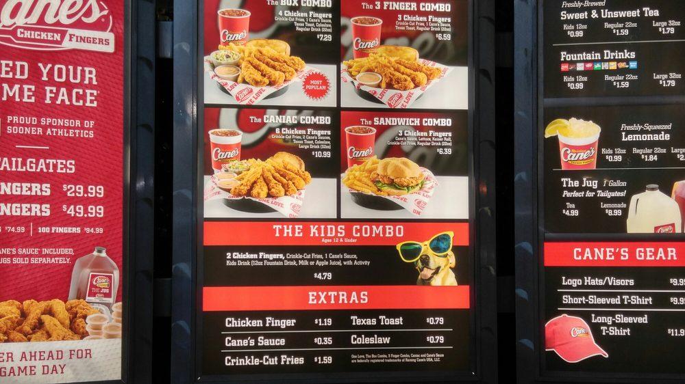 Menu at Raising Cane's Chicken Fingers fast food, Moore, 700 SW 19th St