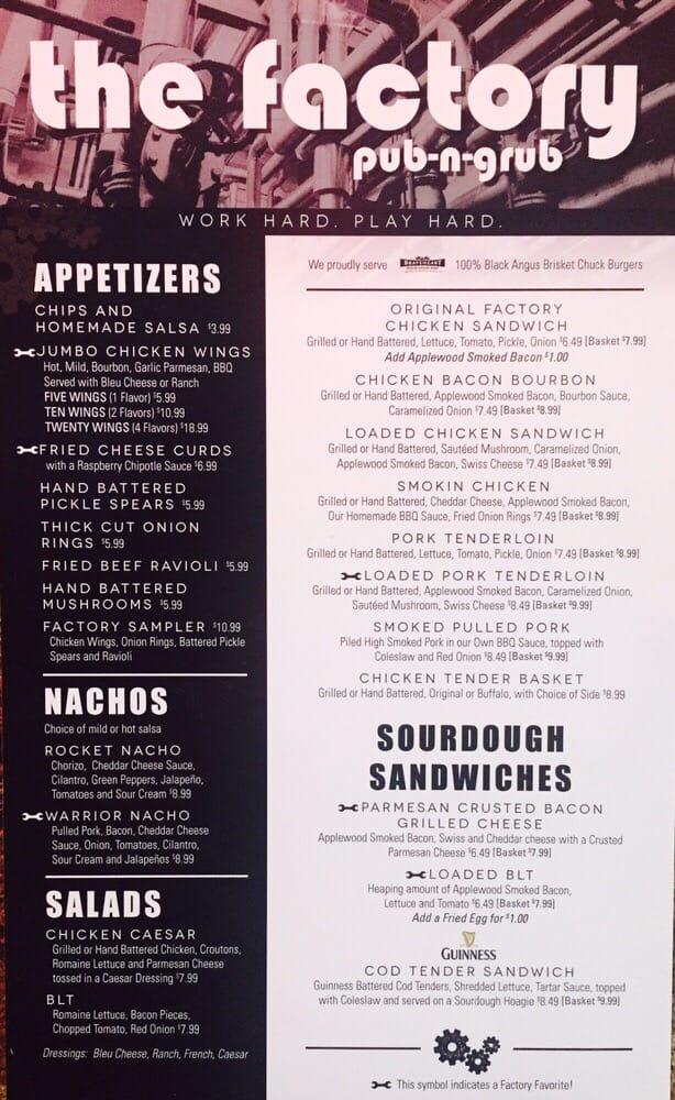 Menu at The Factory Pub 'n' Grub, Sterling