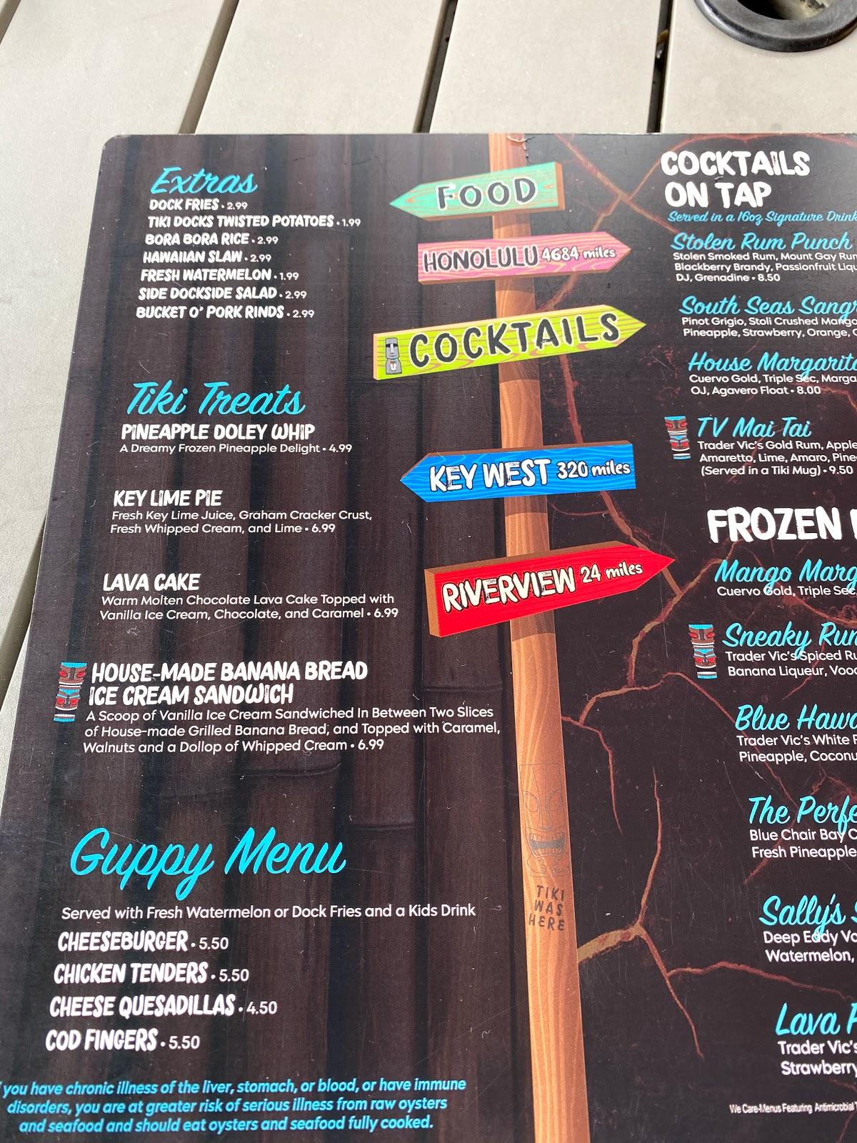 Carta del pub y bar Tiki Docks Skyway, San Petersburgo