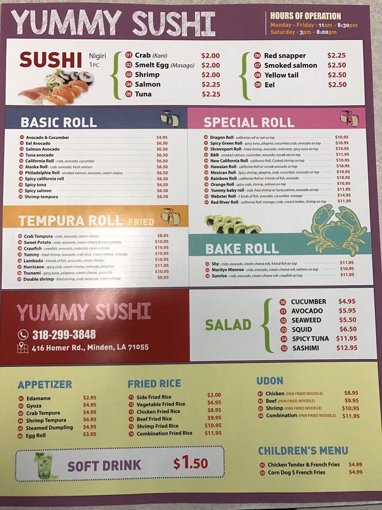 Menu at Yummy Sushi restaurant, Minden