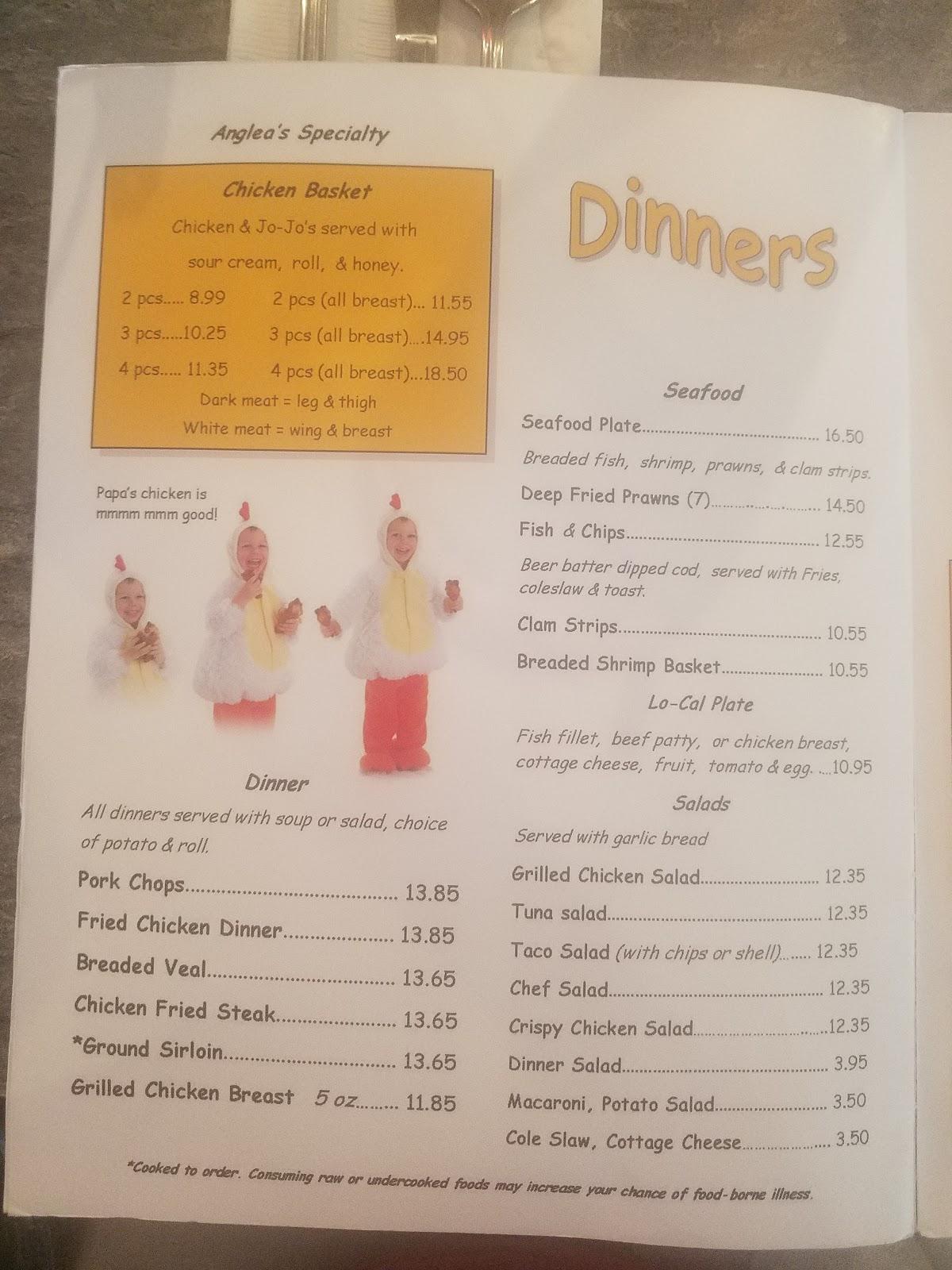 Menu at Anglea's Restaurant, Tacoma