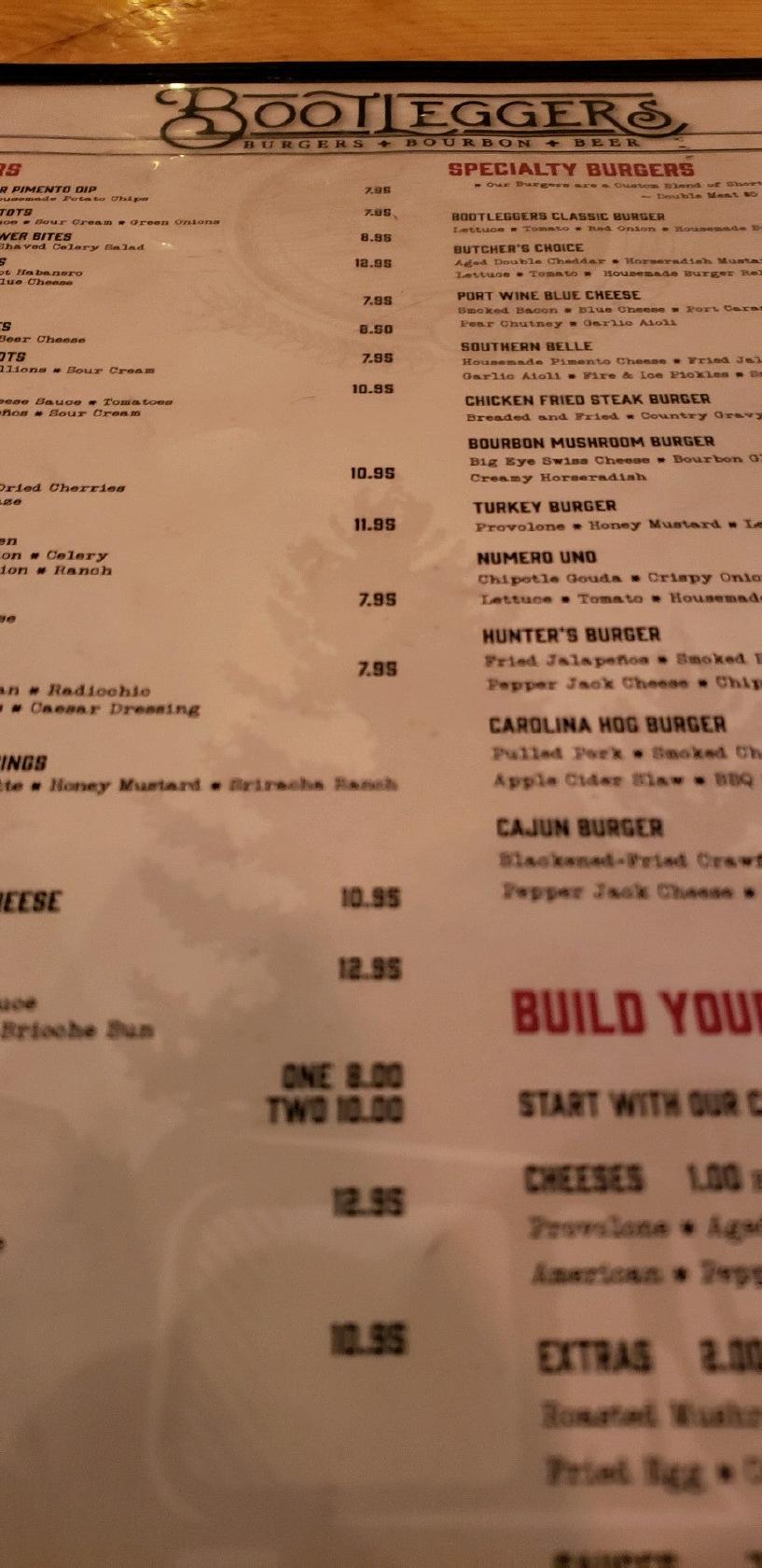 Menu at Bootleggers pub & bar, Lynchburg