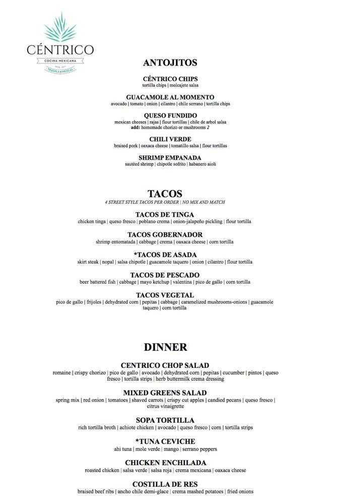 Menu at Centrico pub & bar, Phoenix
