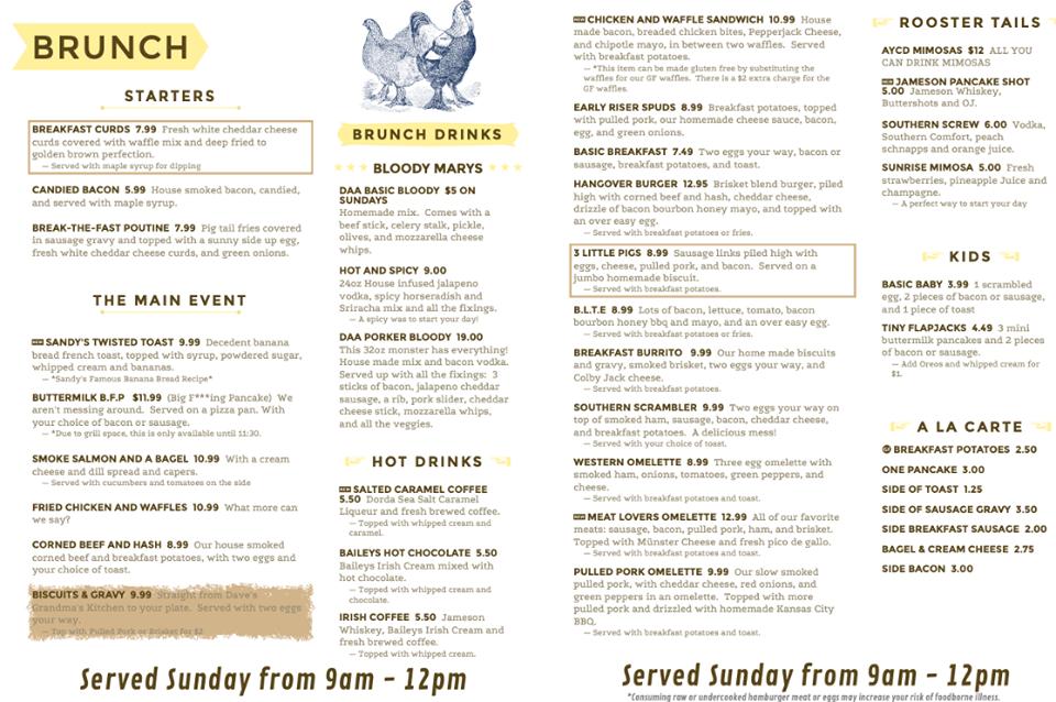 Menu at David Alan Alan's Smokehouse & Saloon restaurant, Mukwonago