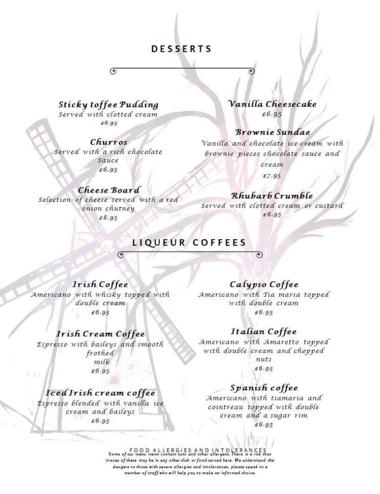 Menu at Fishlake Mill Restaurant, Doncaster