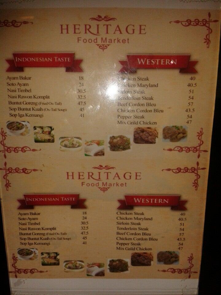 Menu at Heritage Cafe, Bandung